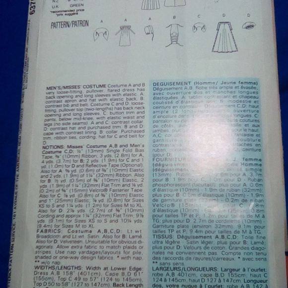 Butterick | Office | Butterick Adult Pilgrim Costume Sz Xssmlxl | Poshmark